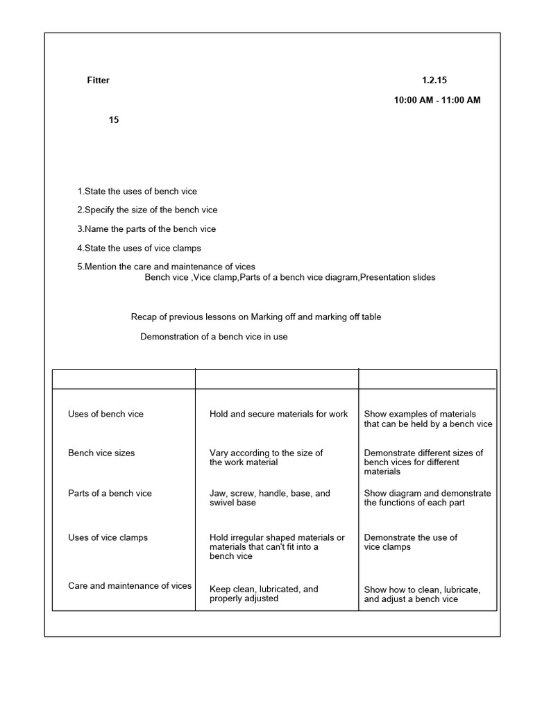 Fitter Lesson Plan | PDF