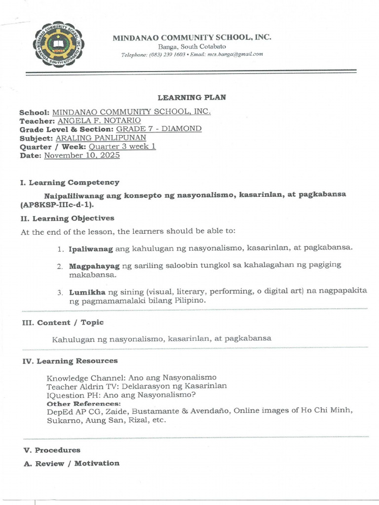 Learning Plan_Aral Pan | PDF