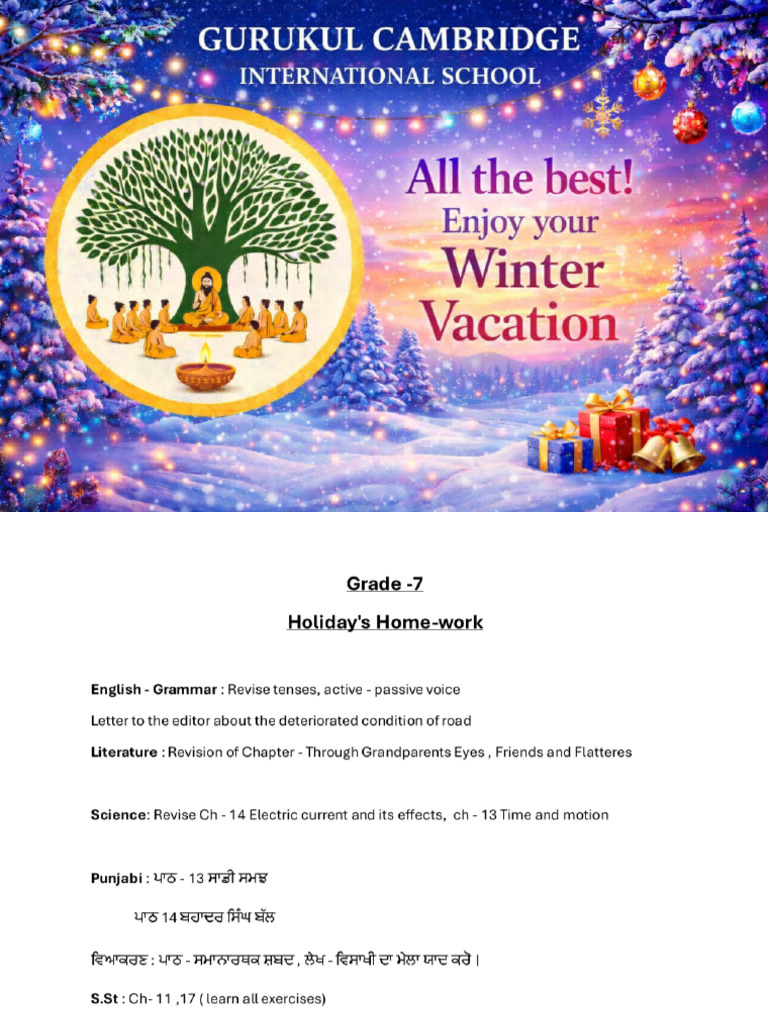Grade 7 Holiday's Homework | PDF