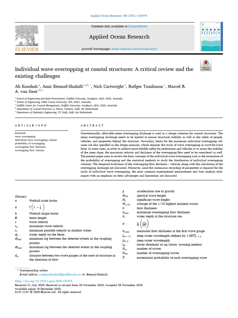 Individual Wave Overtopping at Coastal Structures_ a Critical Review ...