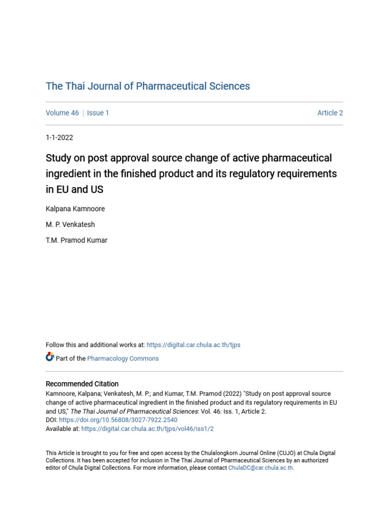 Post-Approval API Source Change Study | PDF | Food And Drug ...