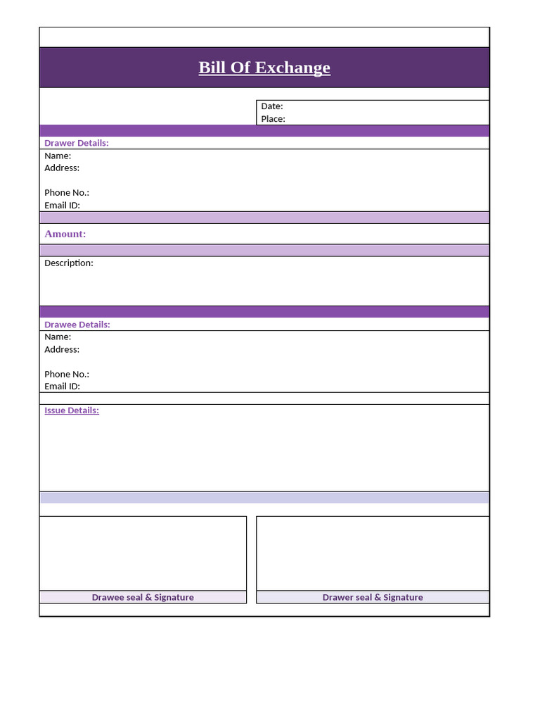 Bill of Exchange Template Form | PDF