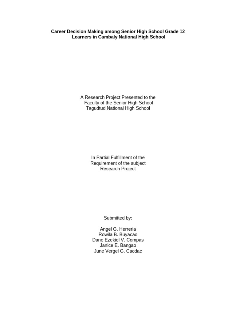 Career Decision-Making in Grade 12 Students | PDF | Survey Methodology ...