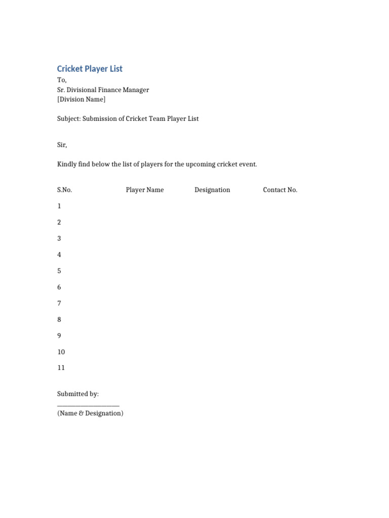 Cricket Player List | PDF
