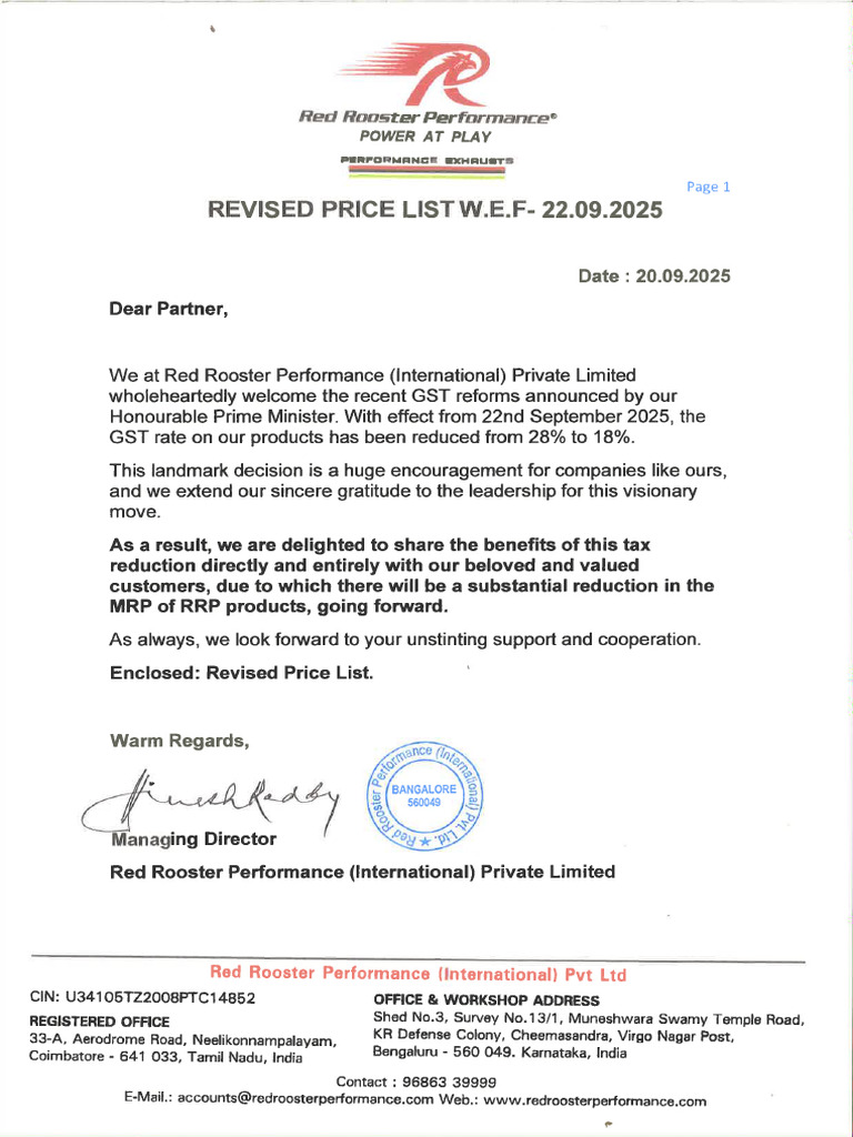 Revised Price List - MRP List - W.e.f-22.09.2025 | PDF