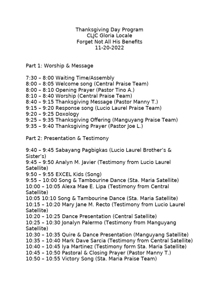 Thanksgiving Day Program | PDF