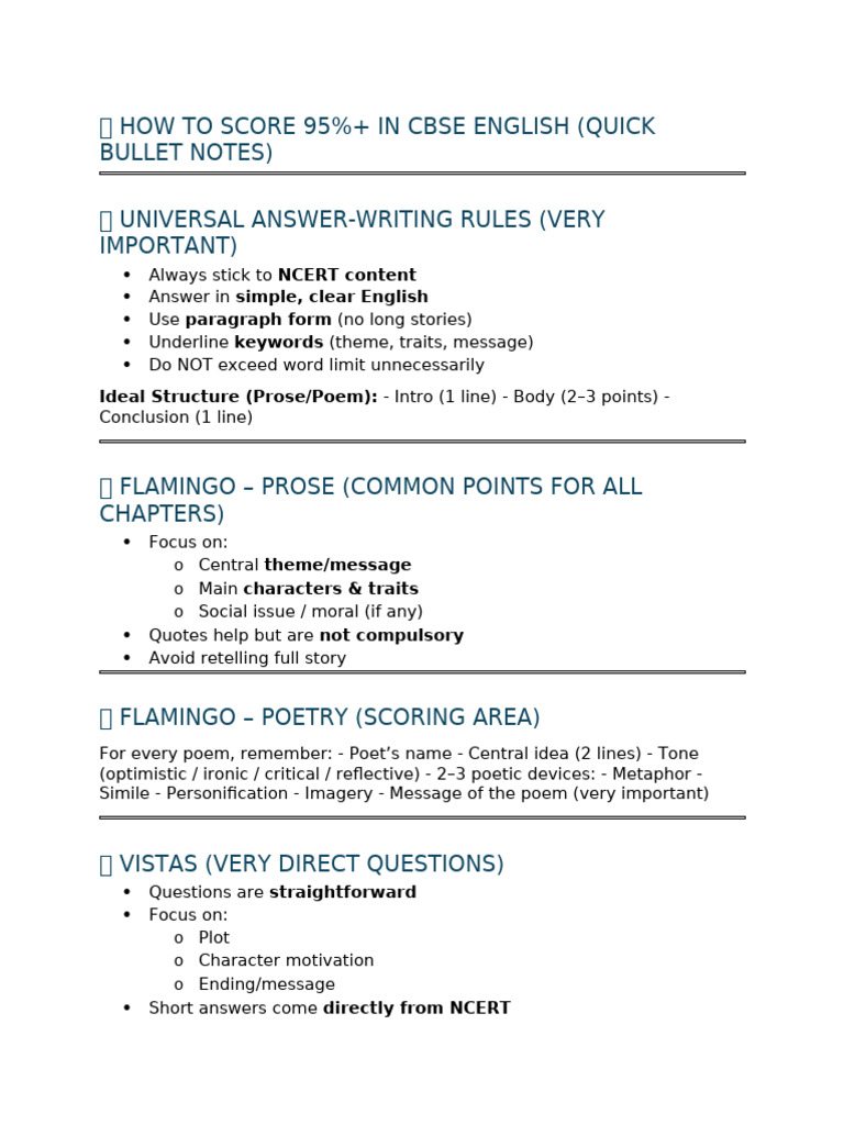 Class 12 Cbse English – Best Bullet Notes | PDF | Poetry