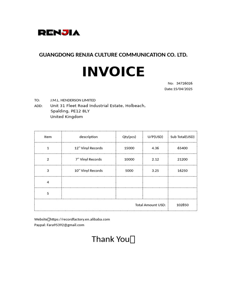 Invoice for Vinyl Records Purchase | PDF