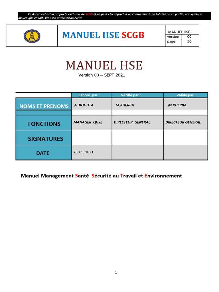 Manuel HSE SCGB : Sécurité et Environnement | PDF | Sécurité | Santé et ...