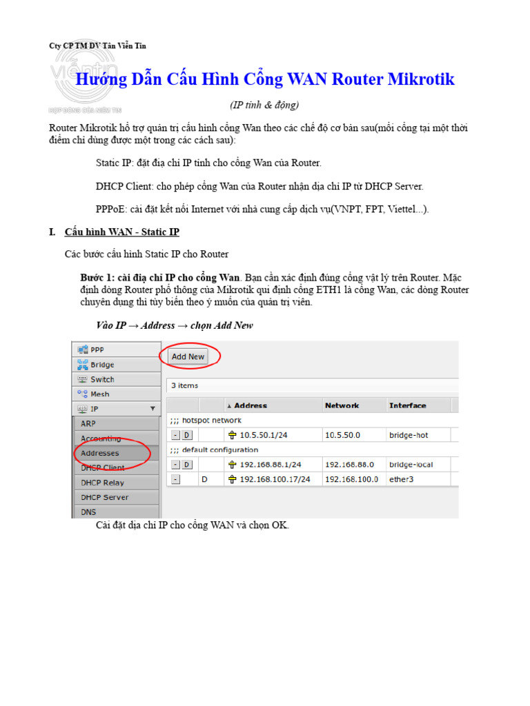 Cấu Hình IP Wan(Static-Dynamic) | PDF