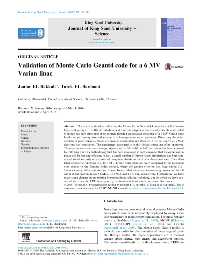 Validation of Monte Carlo Geant4 Code for a 6MV Vairan Linac | PDF ...