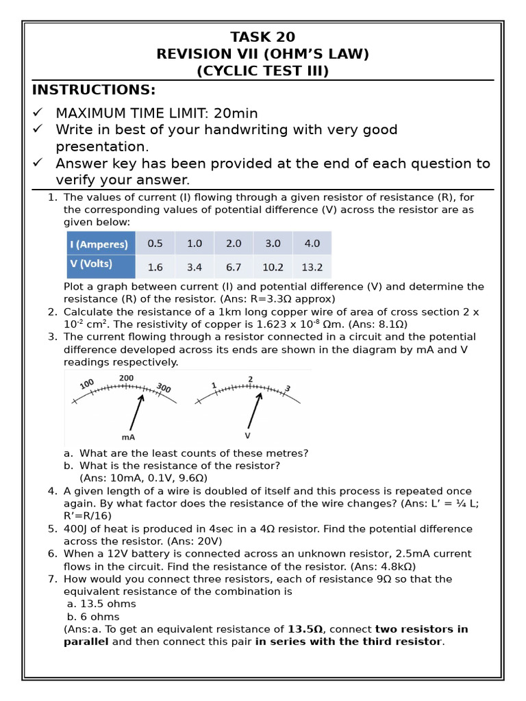 Ohm's Law Practice Problems and Solutions | PDF