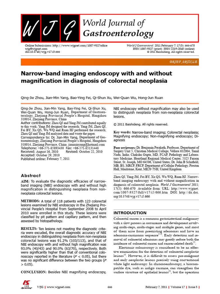 NBI Endoscopy for Colorectal Neoplasia | PDF | Colorectal Cancer ...