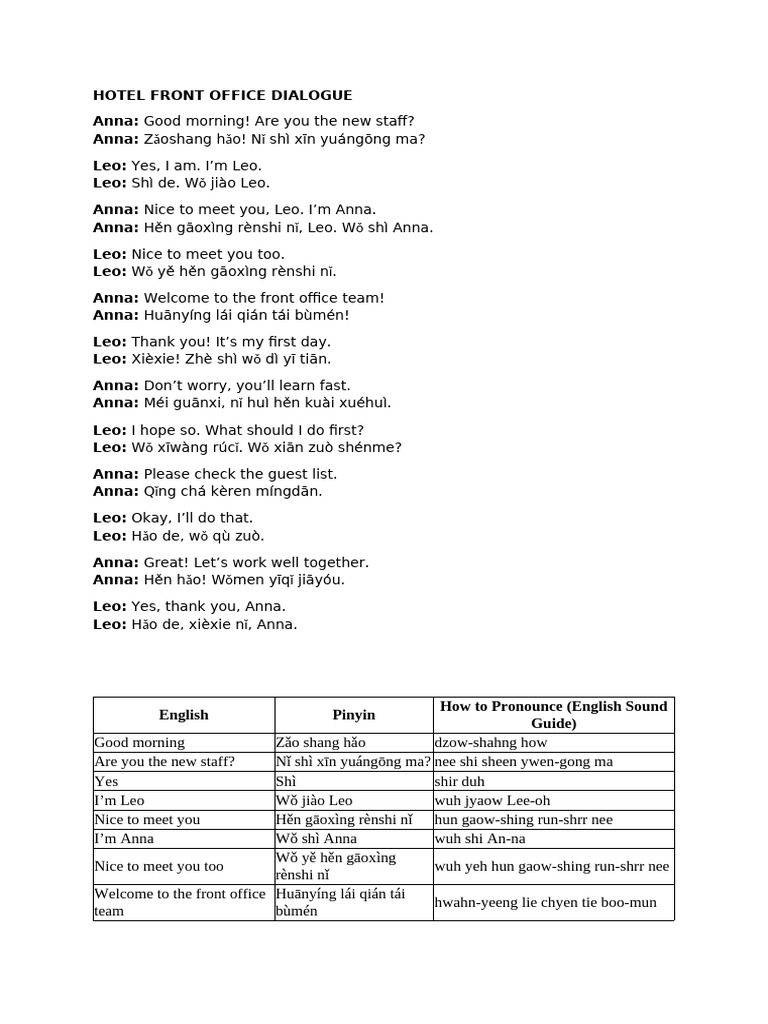 Mandaring - Hotel Front Office Dialogue | PDF