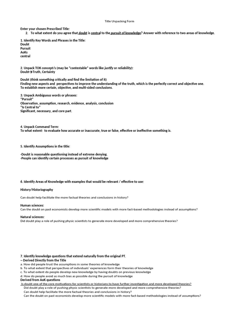 Title Unpacking Form | PDF | Knowledge | Theory
