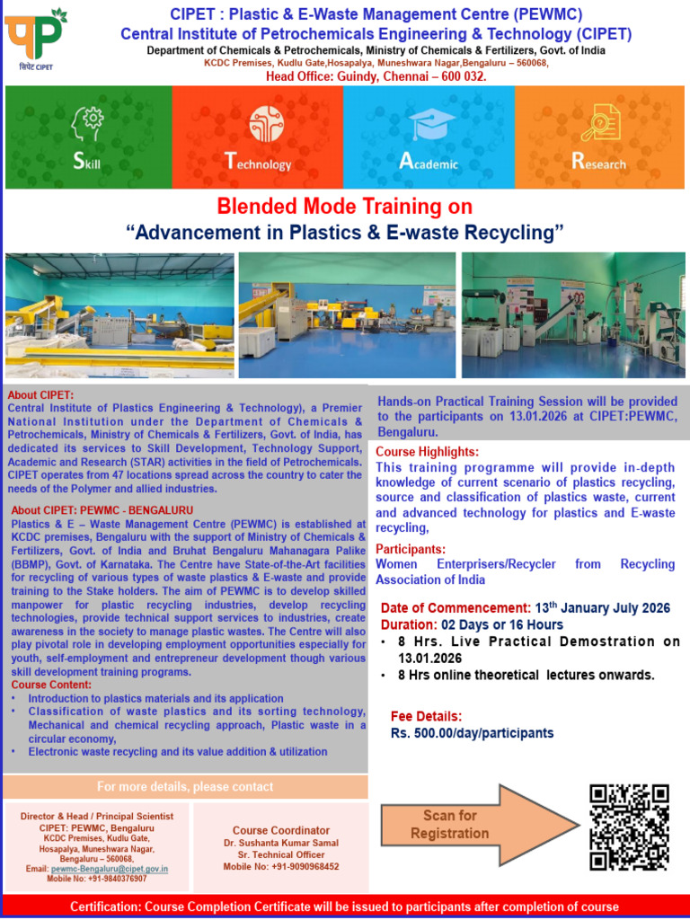 Blended Mode Training on Advancement in Plastics & E-waste Recycling ...