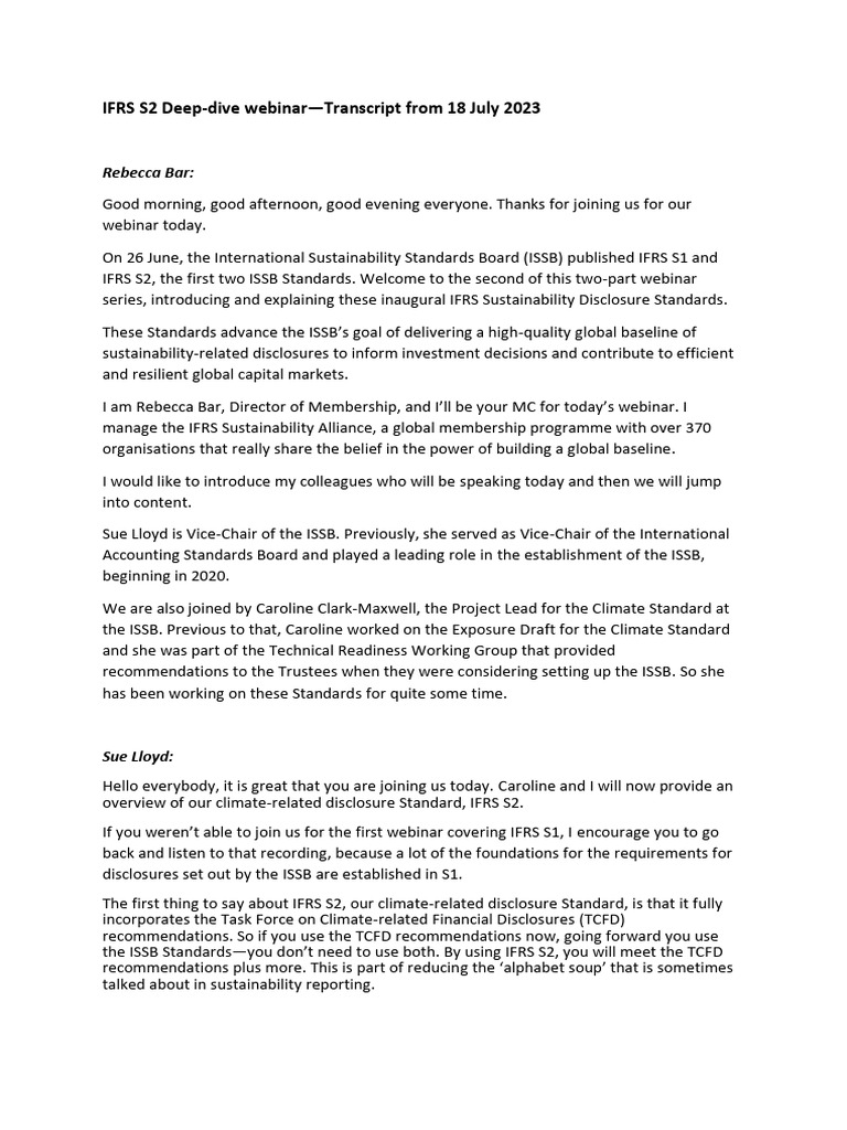 IFRS S2 Webinar Transcript: Key Insights | PDF | Economies
