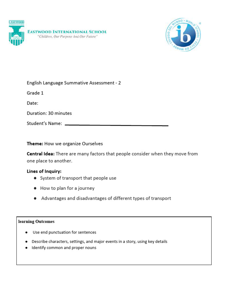English Language Summative Assessment 2 | PDF