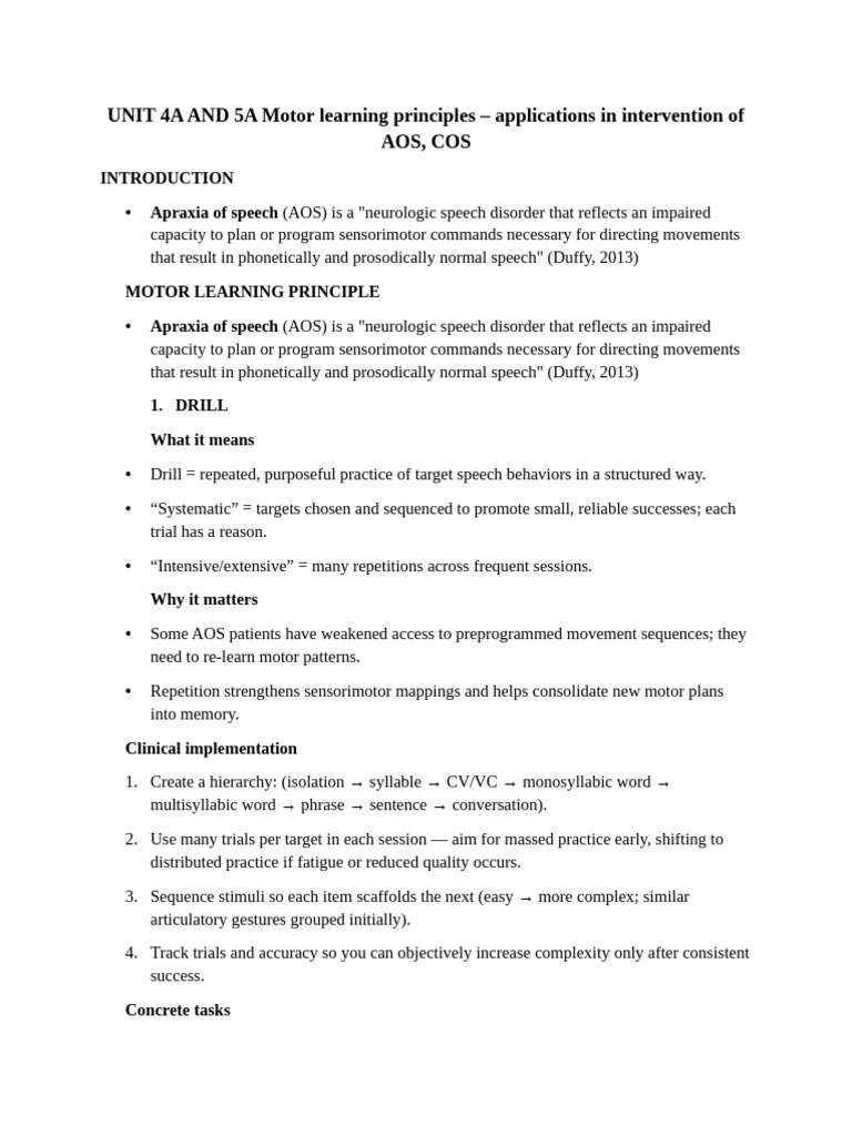 UNIT 4D and 5D Motor Learning Principles | PDF | Speech | Cognitive Science
