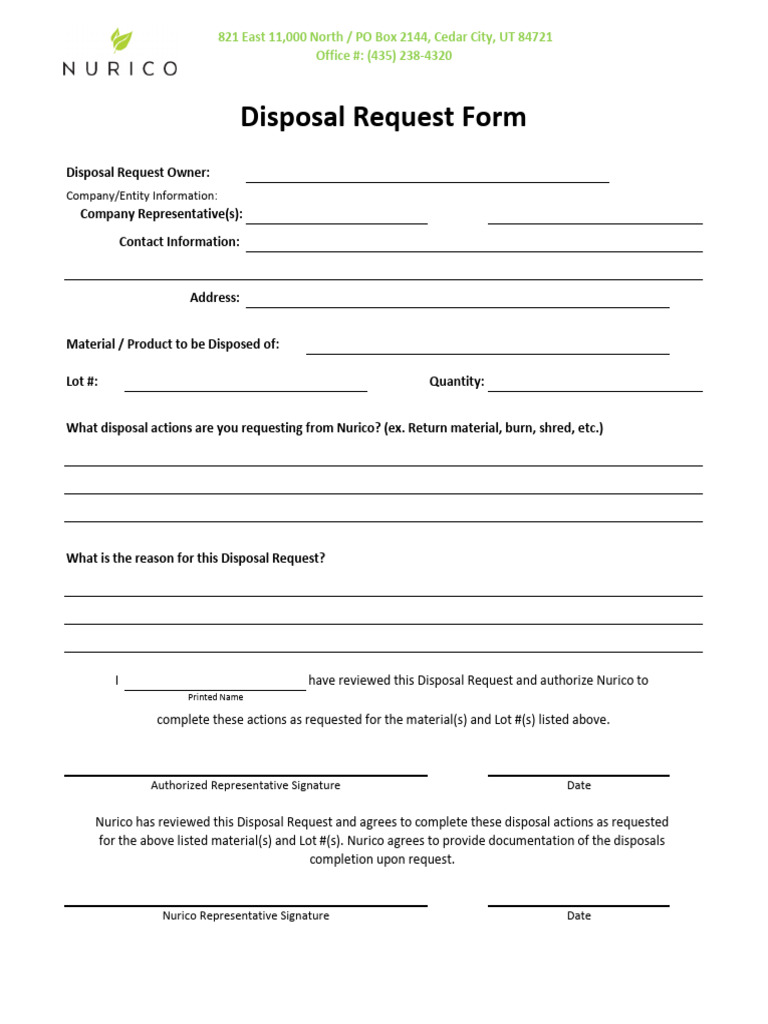 Material Disposal Request Form | PDF