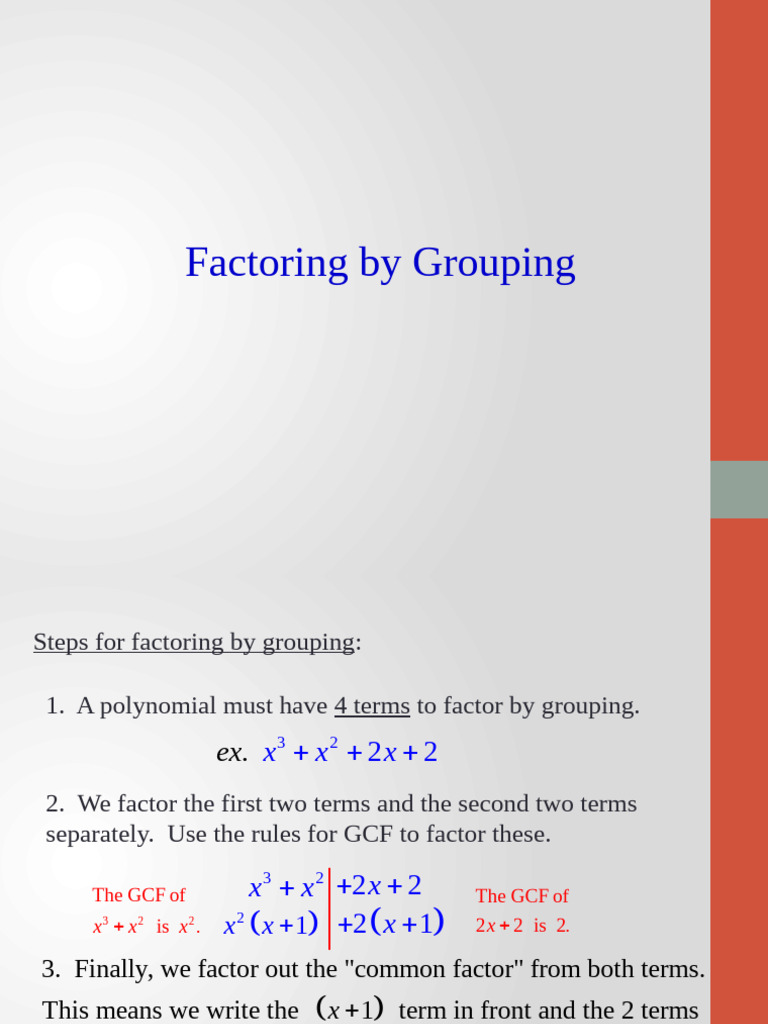 Factor by Grouping | PDF | Factorization | Algebra