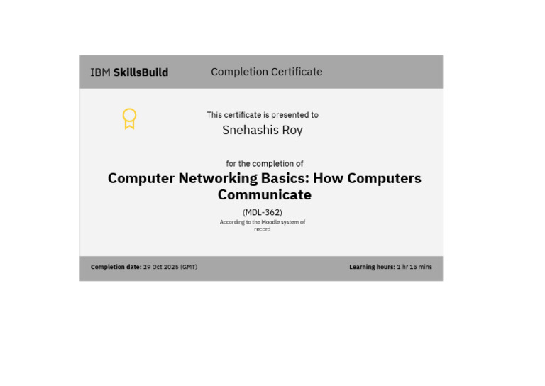 MY Computer Networks Certificate | PDF