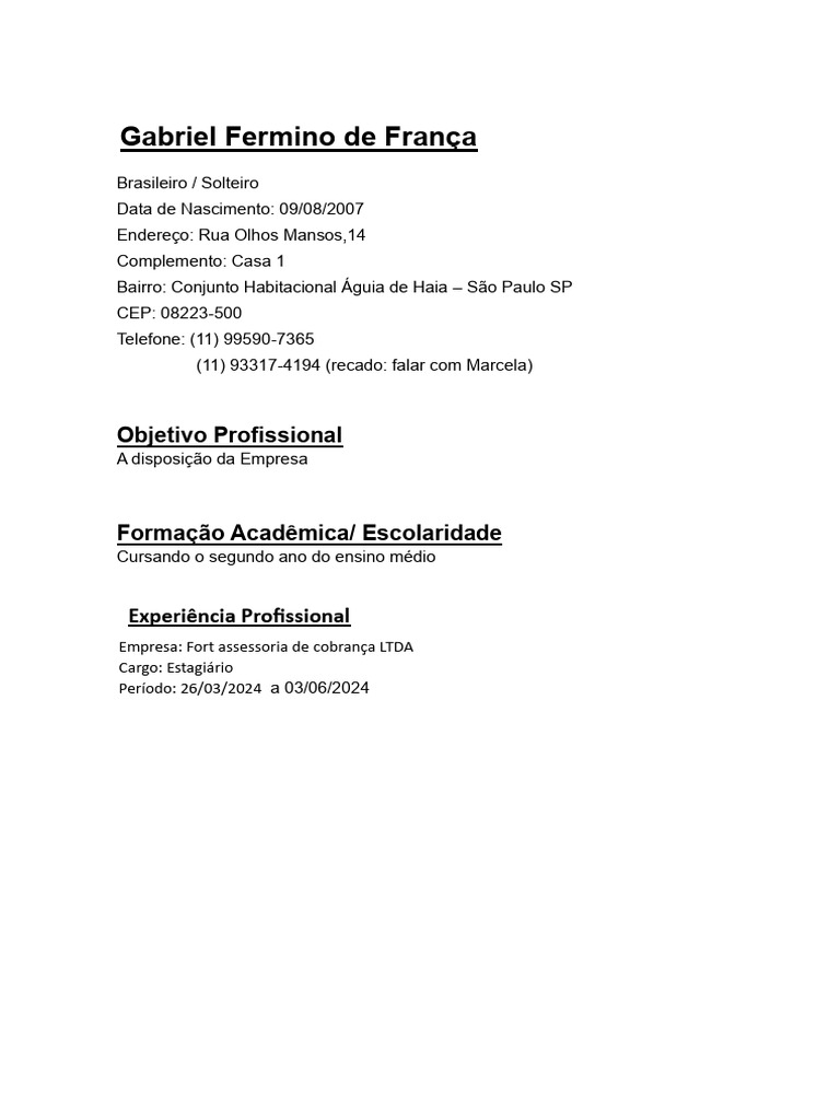 Curriculum Gabriel Atualizado... 2 | PDF