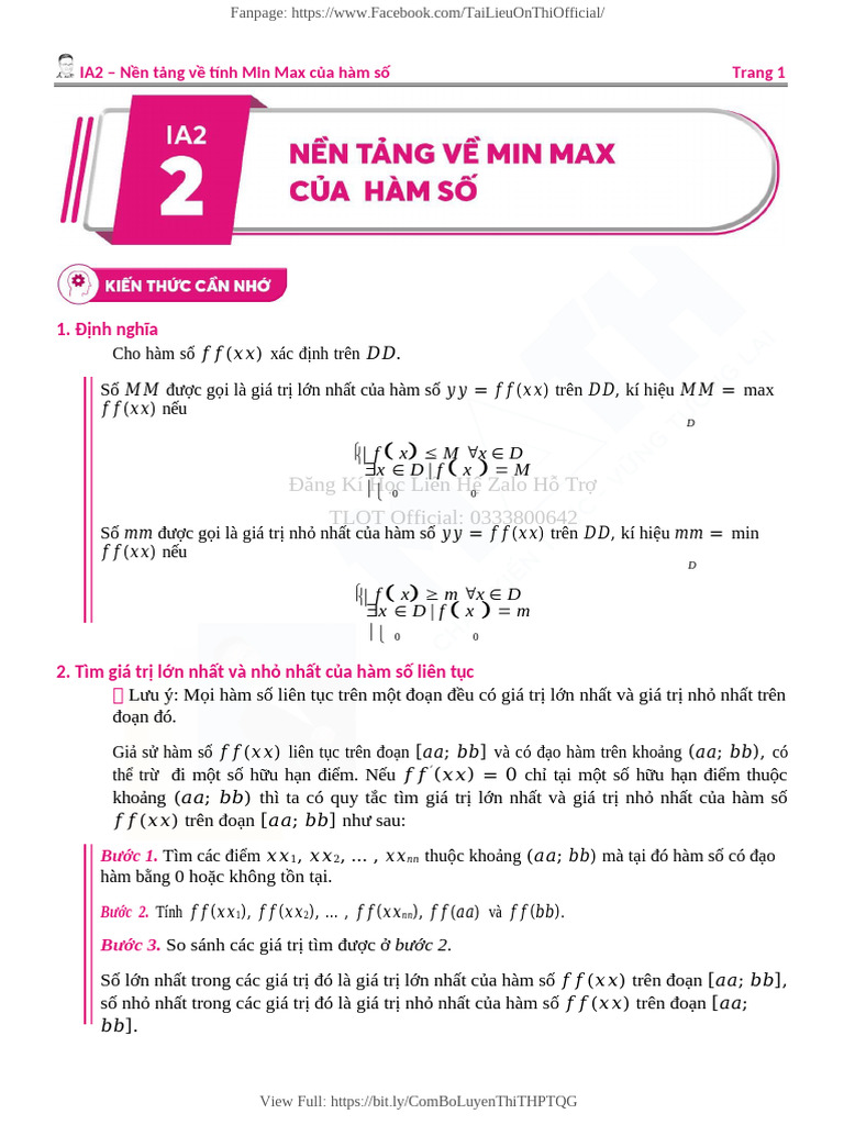 IA2 - Nền Tảng Về Min Max Của Hàm Số.pdf.PDF | PDF