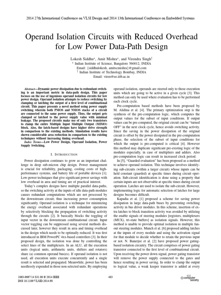 Low Power Operand Isolation Circuits | PDF | Logic Gate | Mosfet