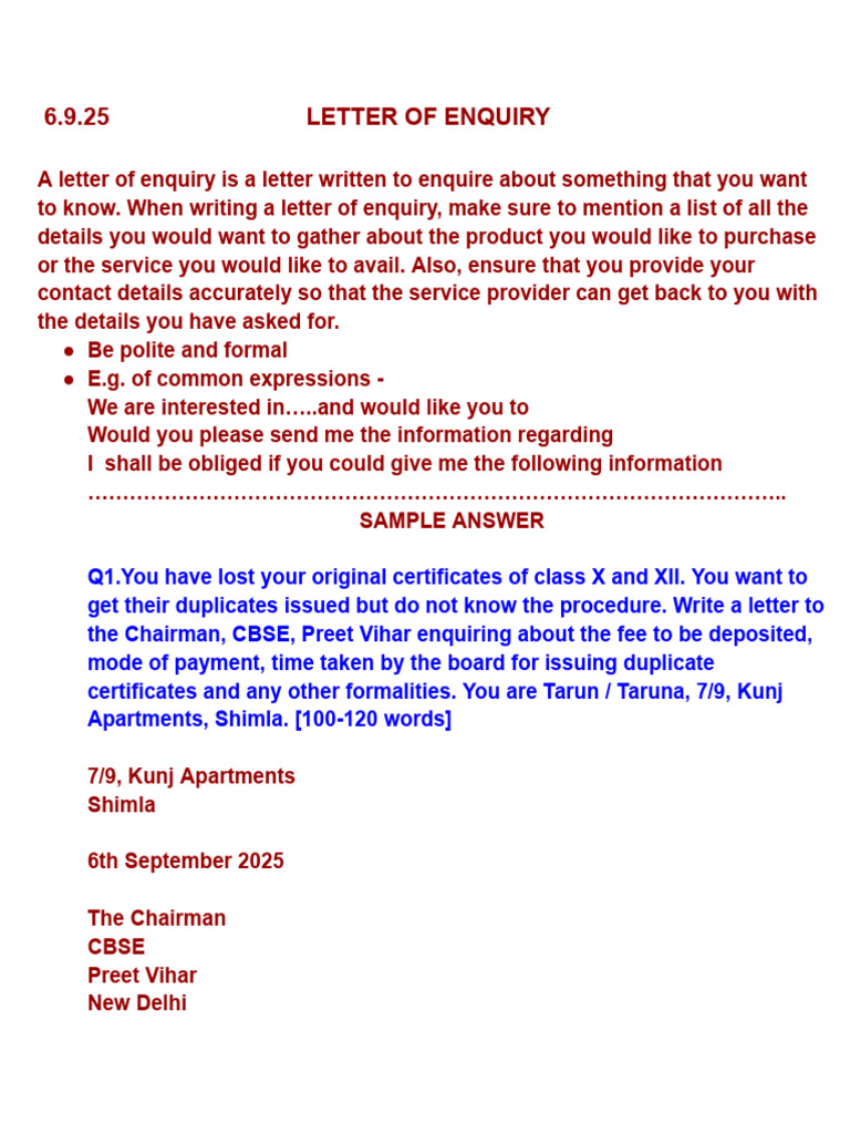 How to Write a Letter of Enquiry | PDF