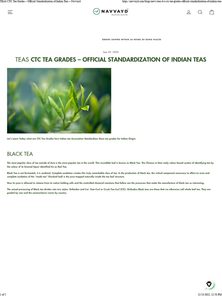 TEAS CTC Tea Grades – Official Standardization of Indian Teas – Navvayd ...