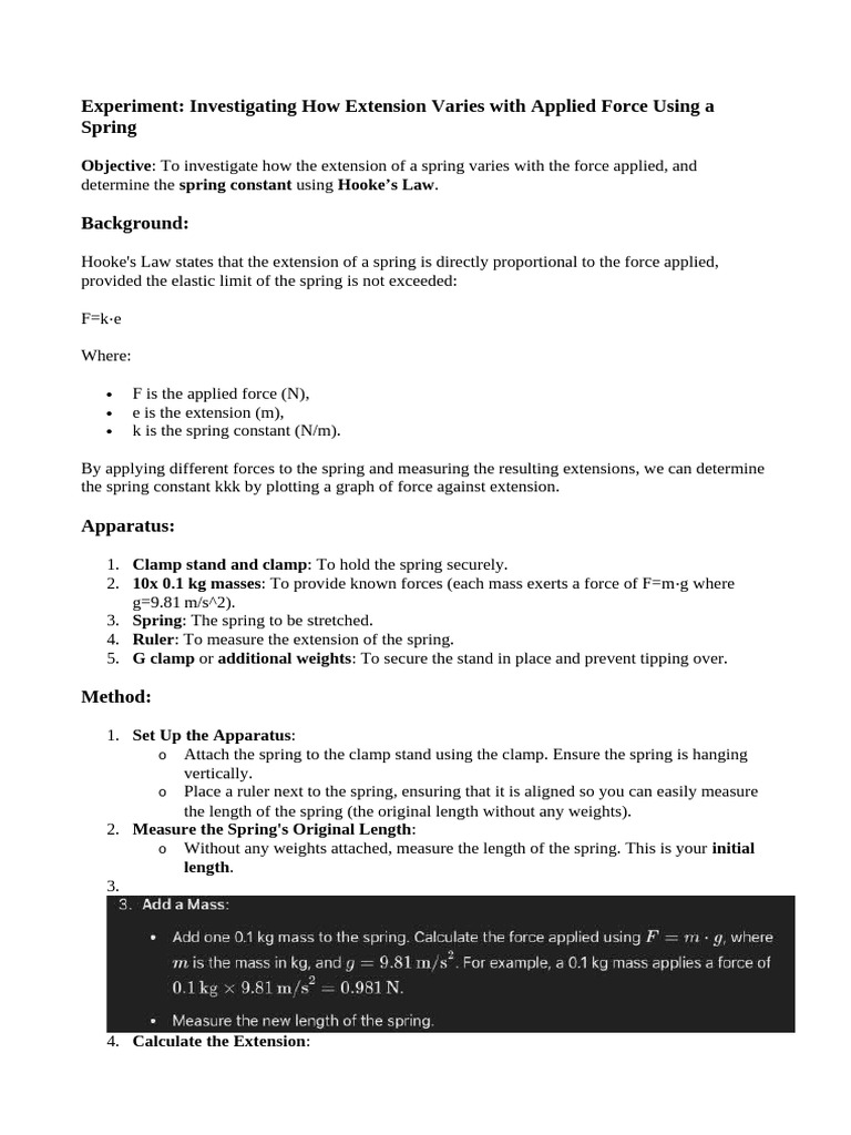 Spring Extension vs. Applied Force Experiment | PDF | Force | Classical ...