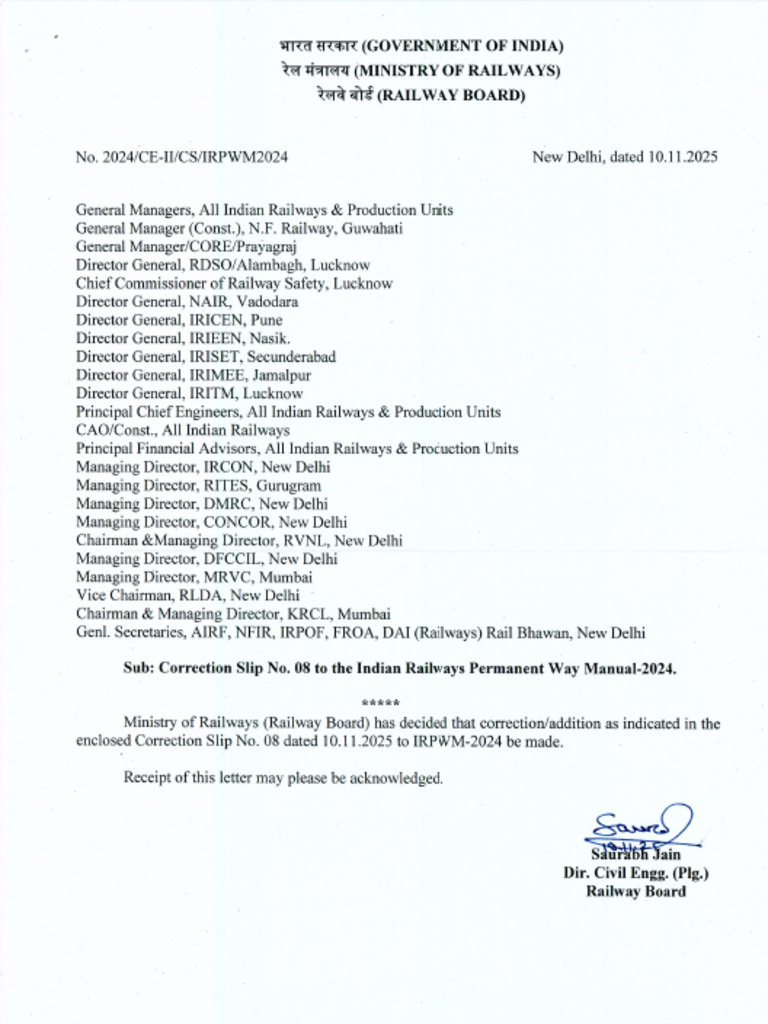 Correction Slip No. 08 to the Indian Railways Permanent Way Manual ...