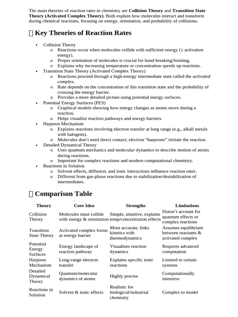 Key Theories of Reaction Rates in Chemistry | PDF | Reaction Rate ...