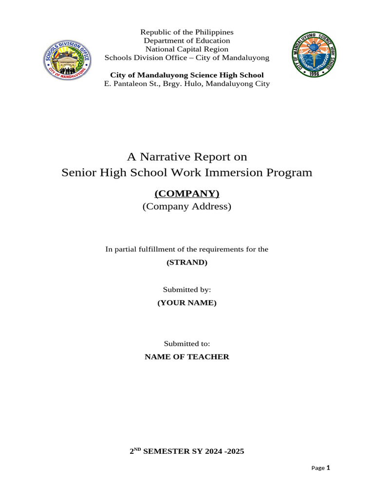 Cmshs Work Immersion Portfolio Format Sy 2024 2025 (1) | PDF | Metro Manila