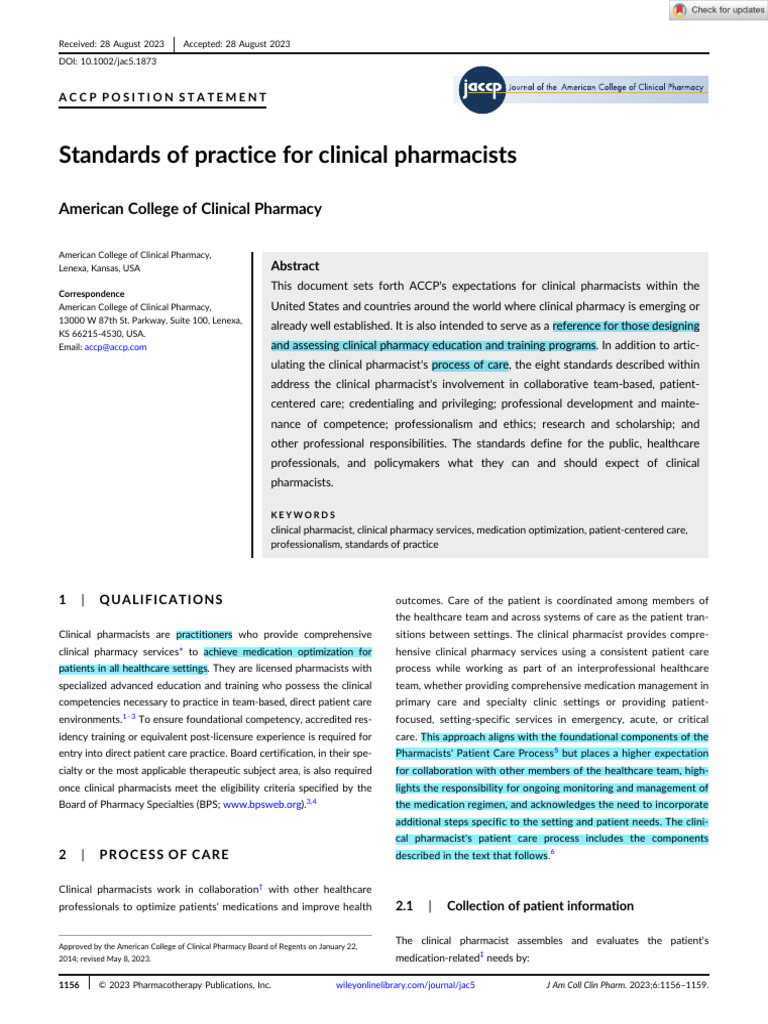 Clinical Pharmacists' Practice Standards | PDF | Pharmacy | Pharmacist