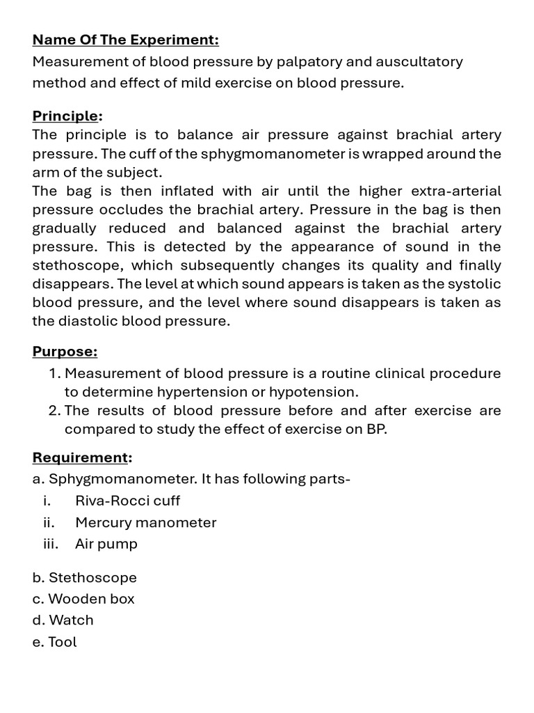Blood Pressure Measurement & Exercise Effects | PDF | Blood Pressure ...