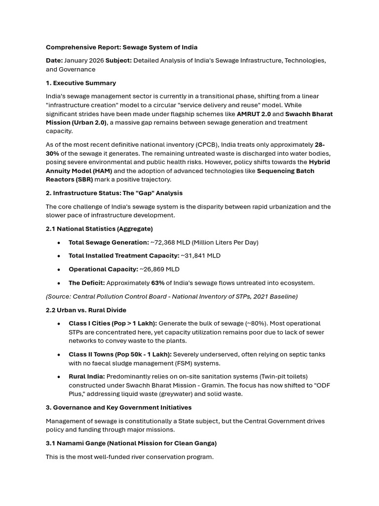 India's Sewage System: Challenges & Innovations | PDF | Sewage ...