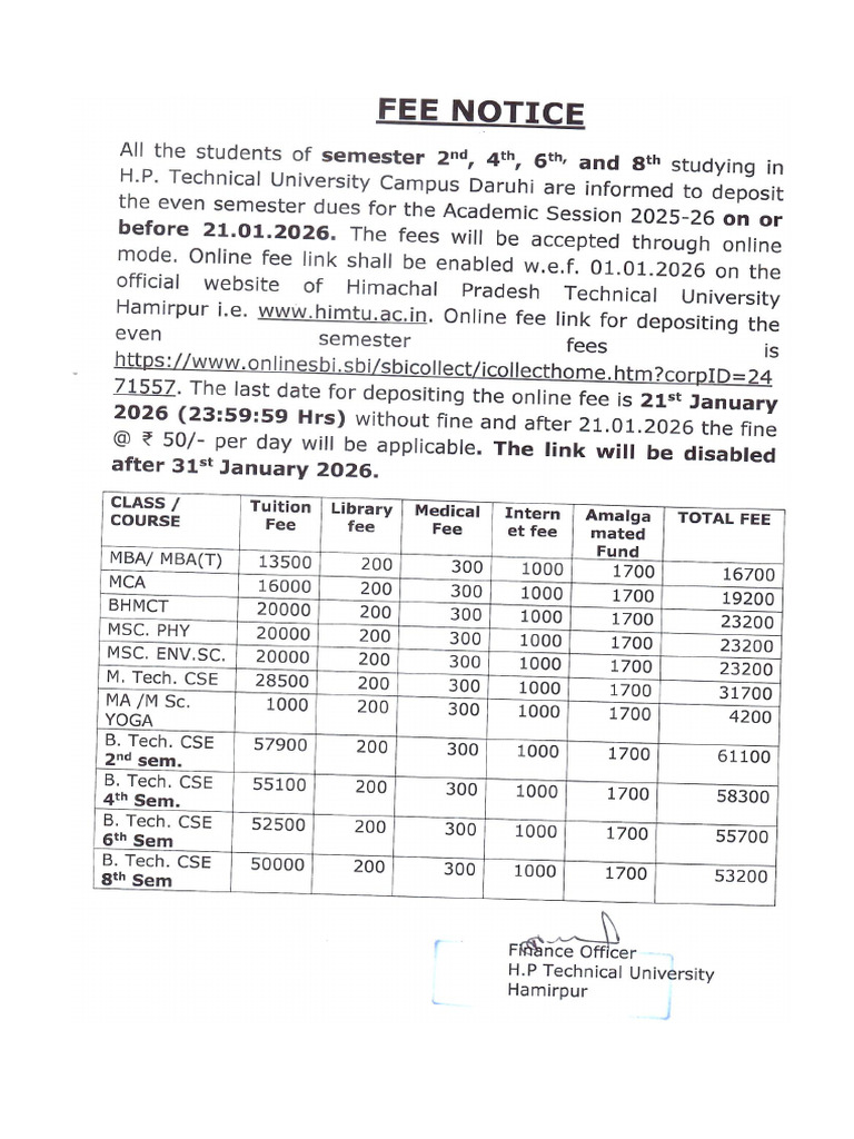 Fee-Notice Jan. 2026 | PDF