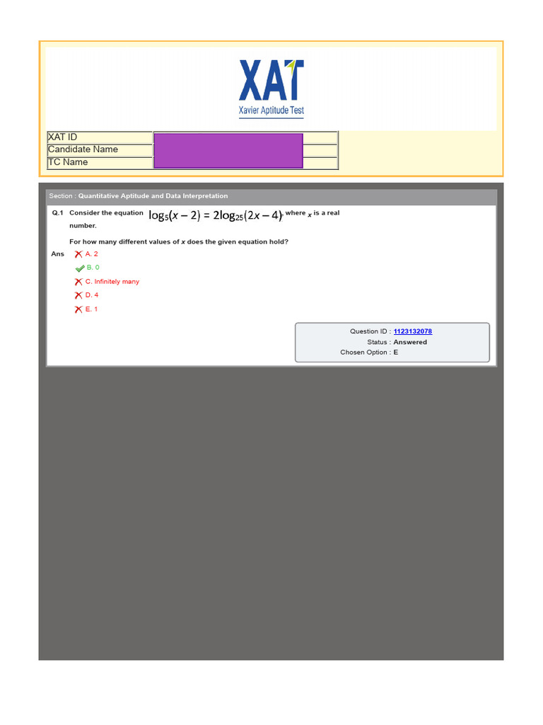 XAT 2024 Official Answer Key | PDF | Coupon | Area