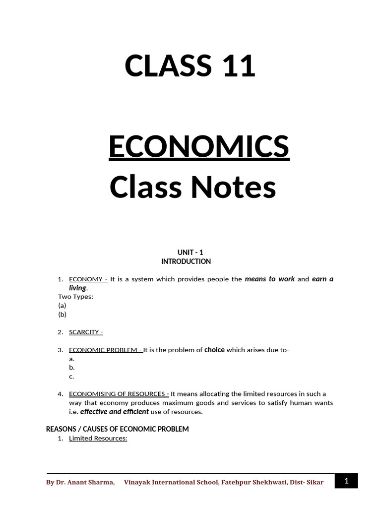 Class 11 Economics Notes: Key Concepts | PDF | Demand | Elasticity ...