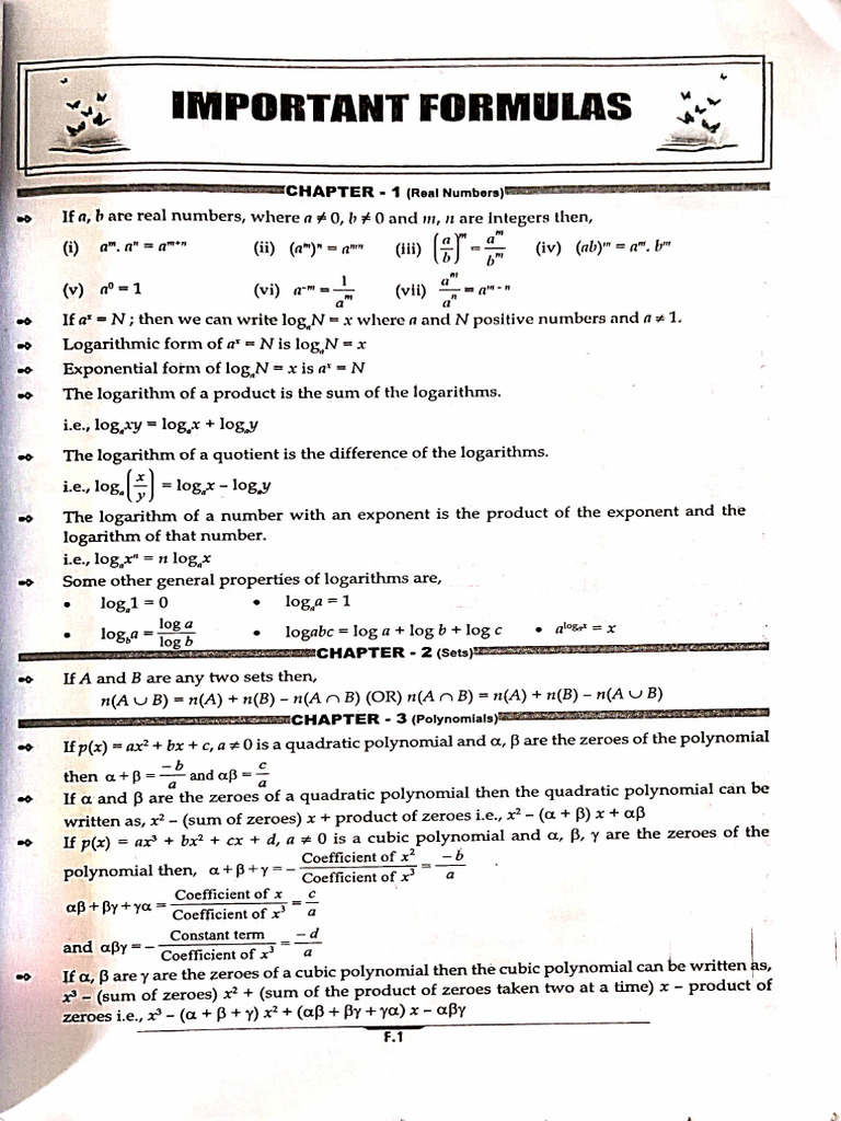 Imp Formulae X Class | PDF