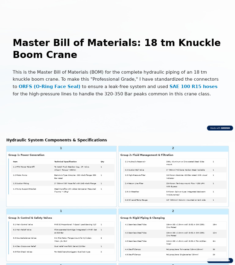 Master BOM for 18 tm Knuckle Boom Crane | PDF | Pump | Gas Technologies