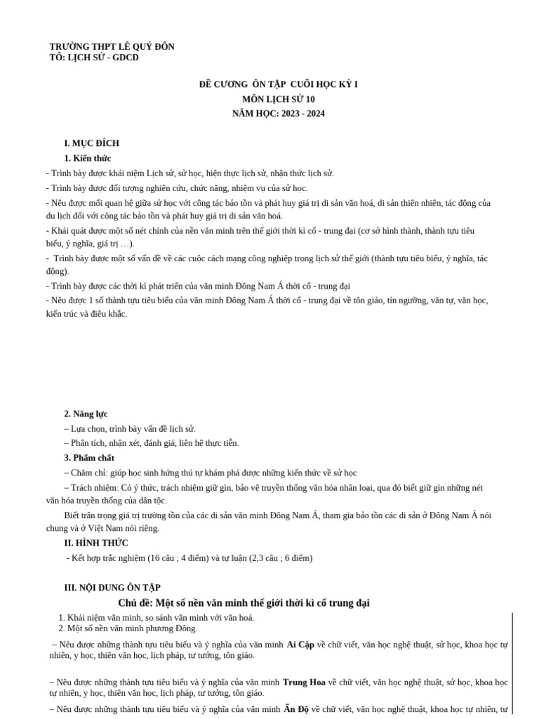 Đề Cương Ôn Tập Chk i Ls 10-23-24 | PDF