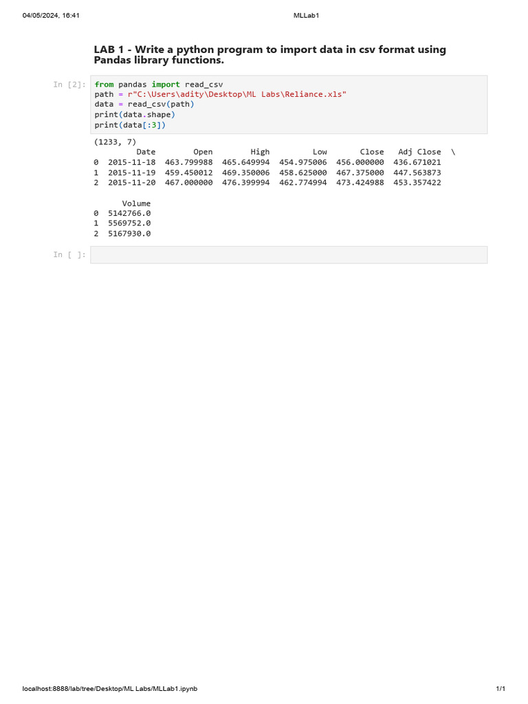 MLLab1 - JupyterLab | PDF