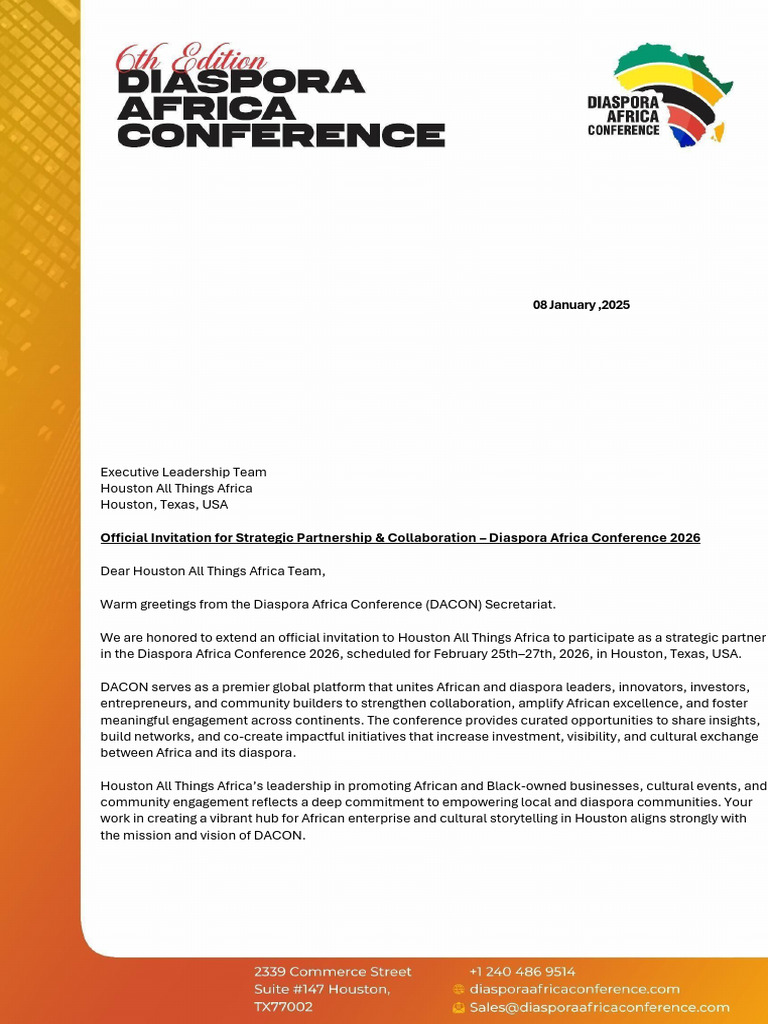 DACON (Letter To Houston All Things Africa) | PDF | Entrepreneurship ...