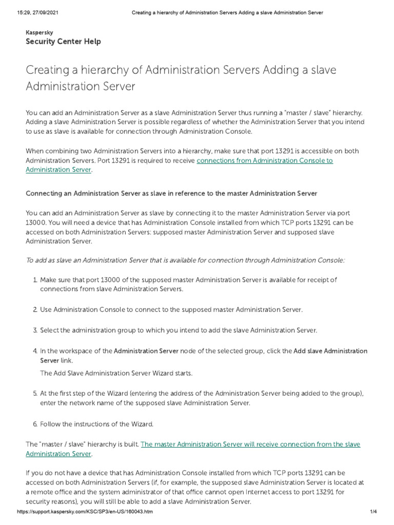 Add Slave Administration Server in Kaspersky | PDF | Server (Computing ...