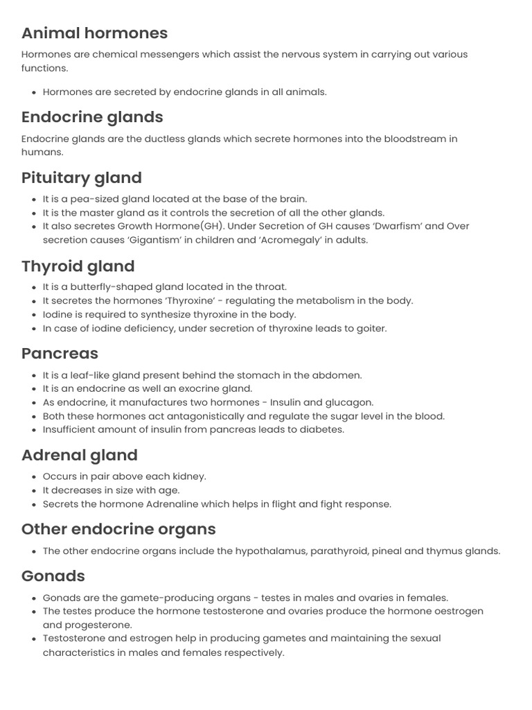 Overview of Animal Hormones and Glands | PDF