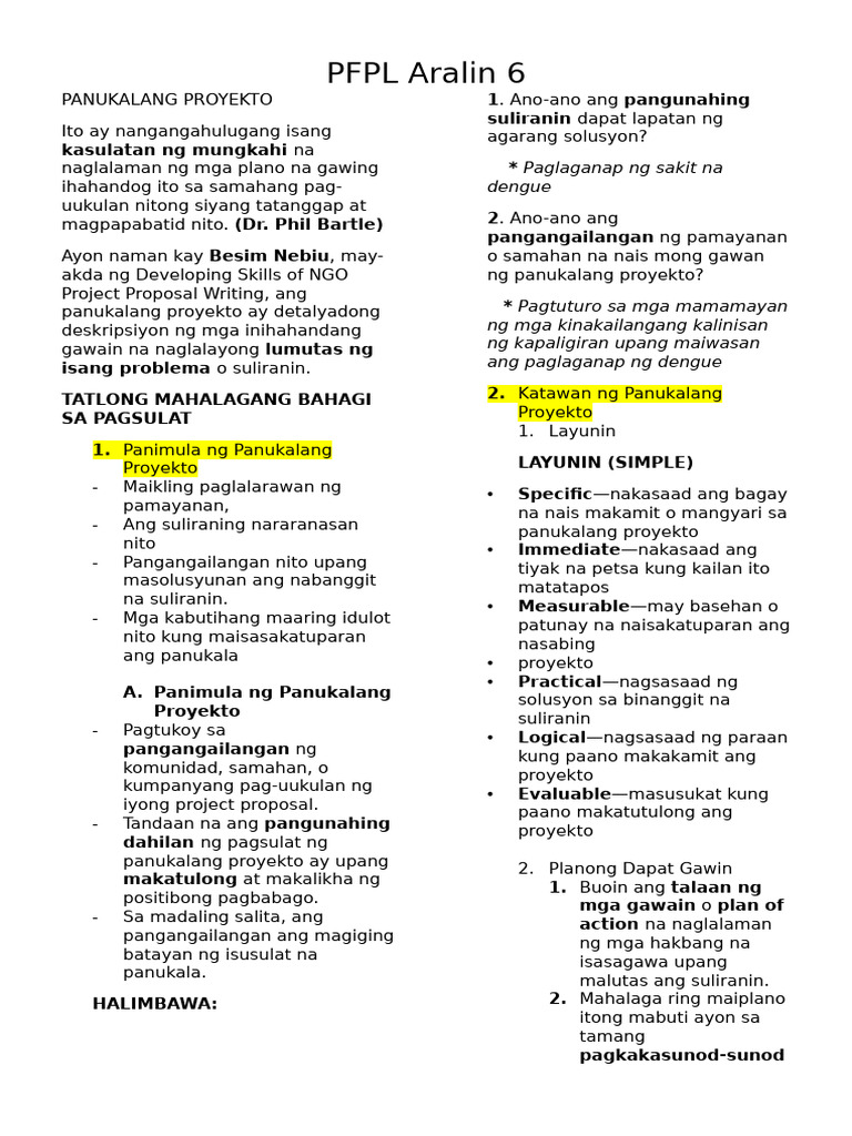 PFPL Aralin 6 | PDF