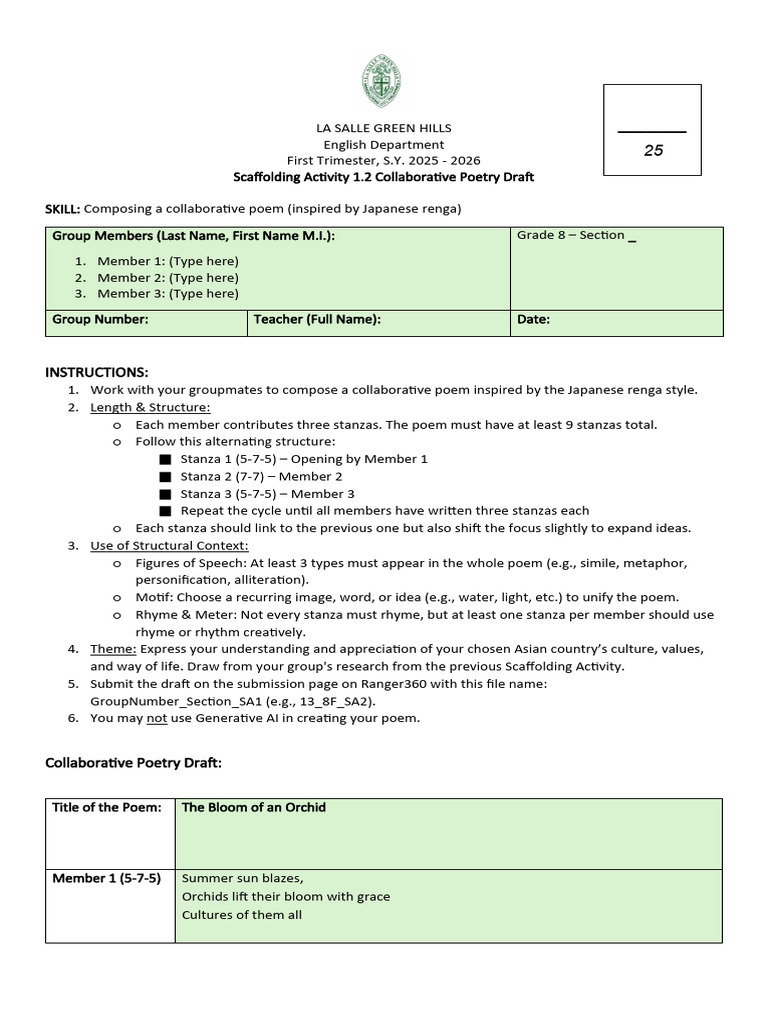 Scaffolding Activity 1.2 Collaborative Poetry Draft Template | PDF ...